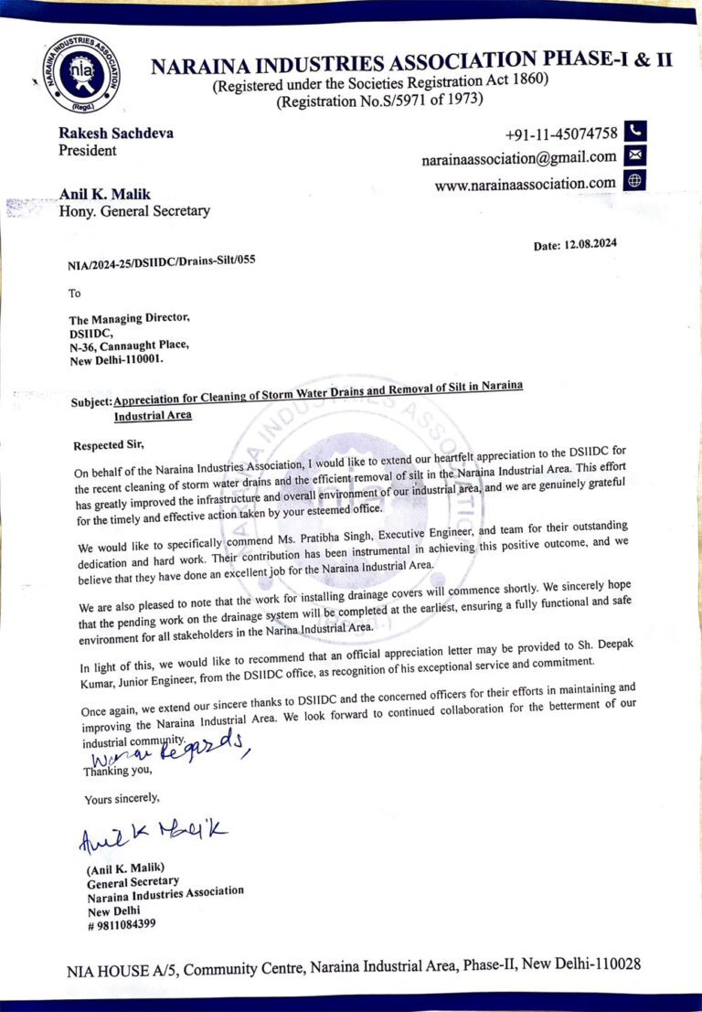 DSIIDC-Appreciate-Drains-12.08.2024 – Naraina Industries Association