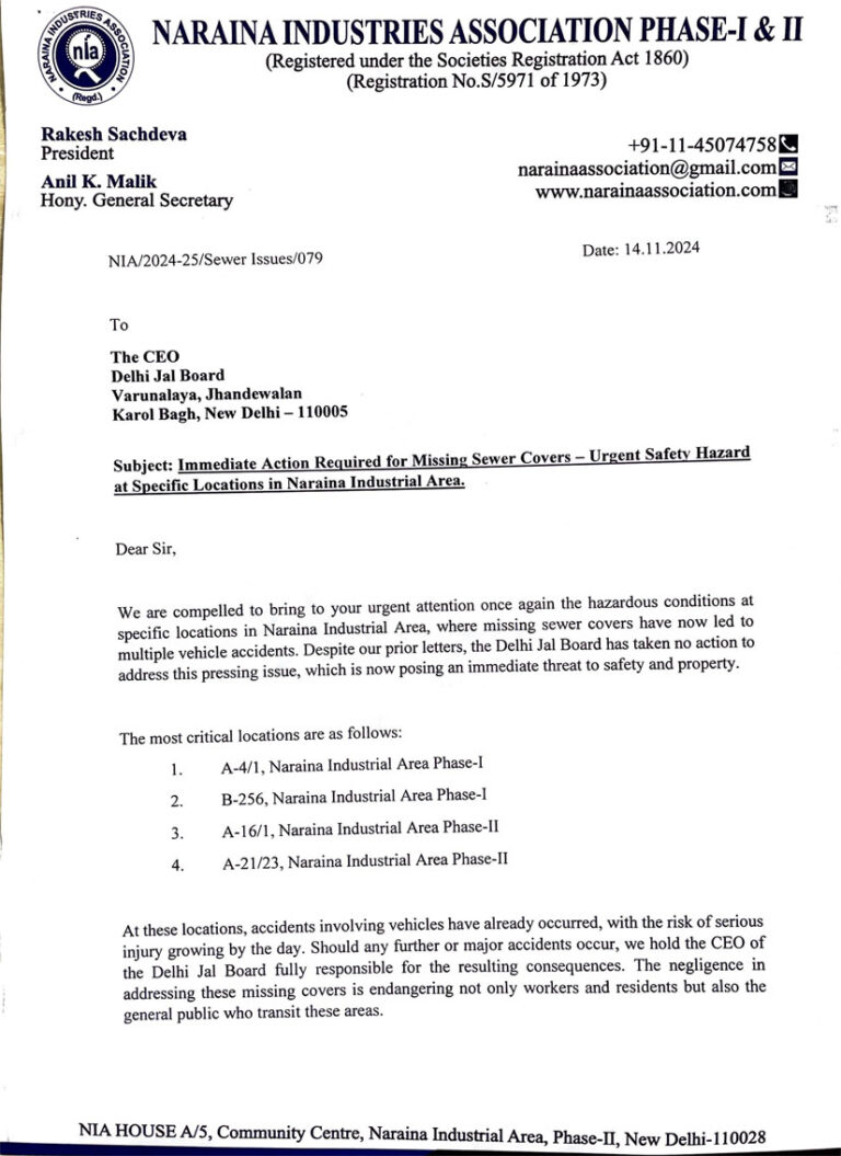 CEO-DJB-Sewer Covers-14.11.2024 – Naraina Industries Association