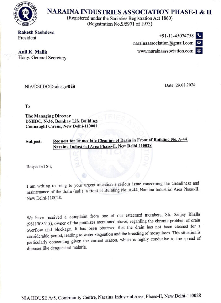 DSIIDC-Drainage-29.08.2024 – Naraina Industries Association