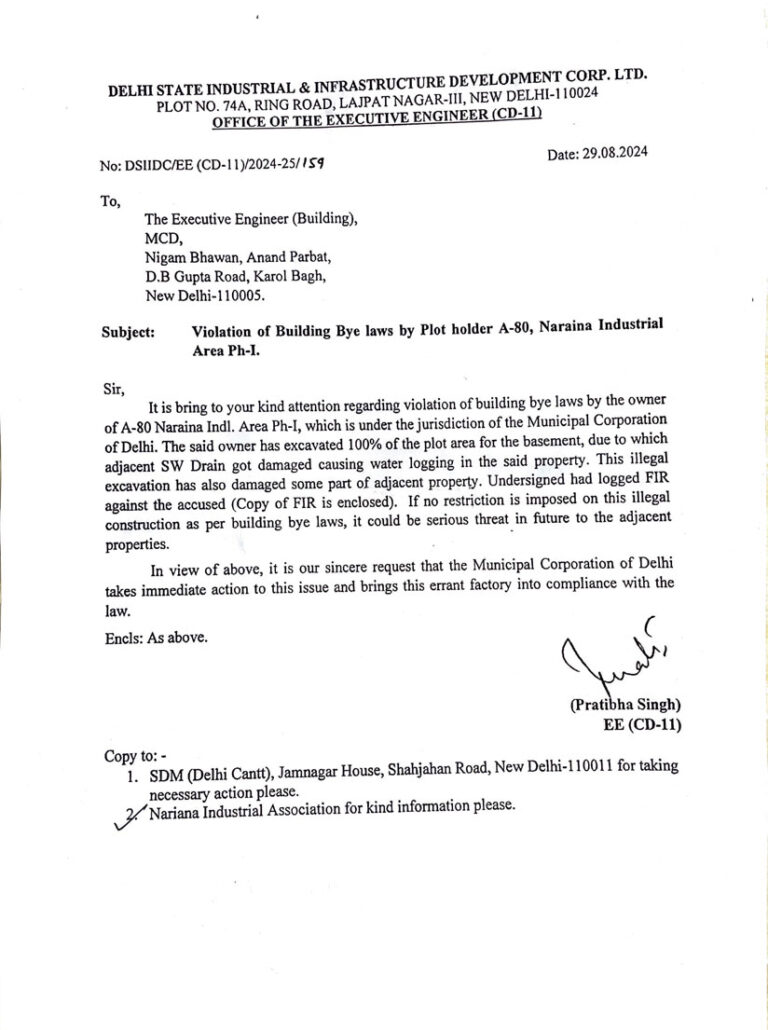 DSIIDC-Violation of building, A-80, NIA-I – Naraina Industries Association