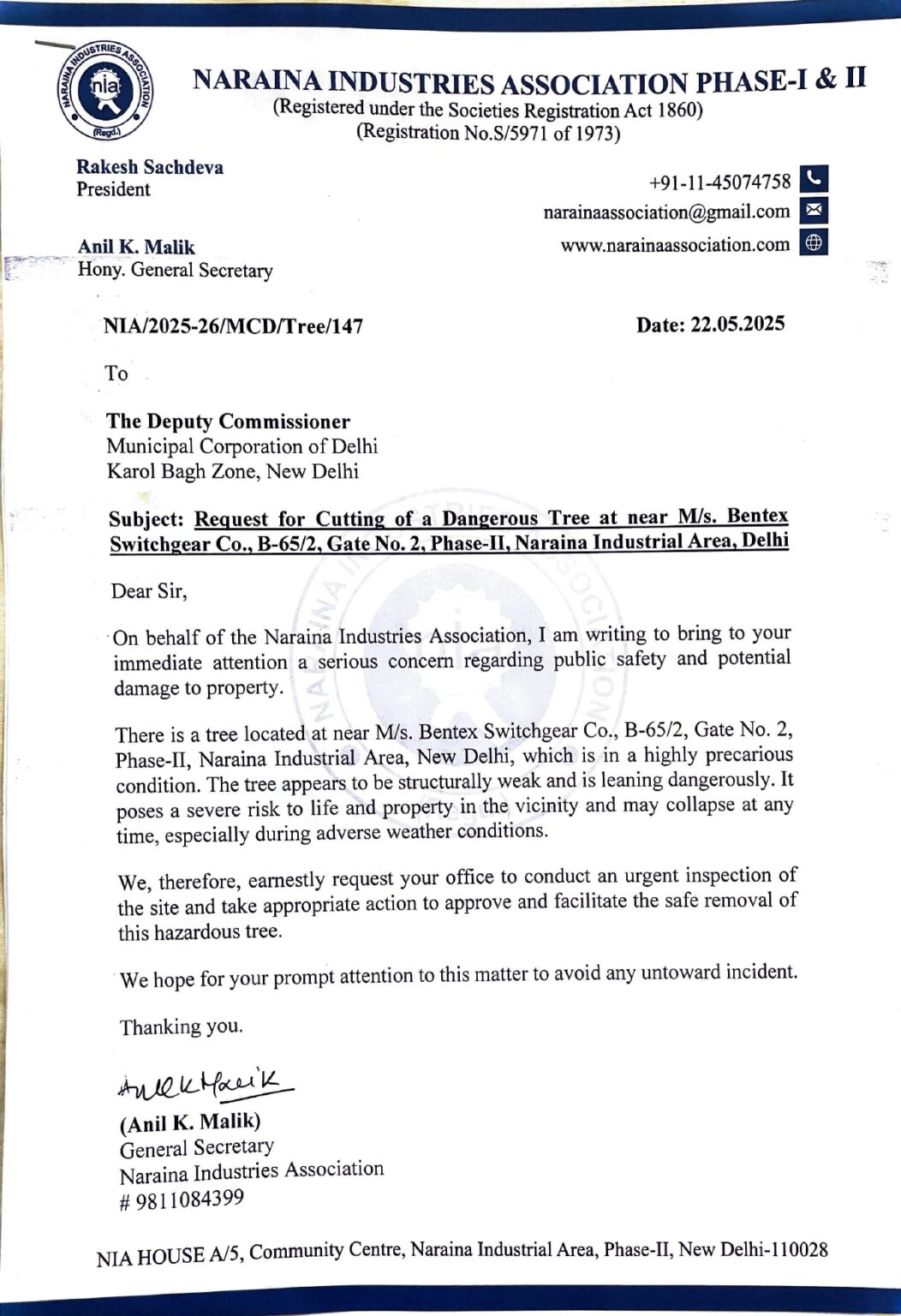 DC-MCD-Request for Cutting of Tree-22.05.2025 – Naraina Industries ...