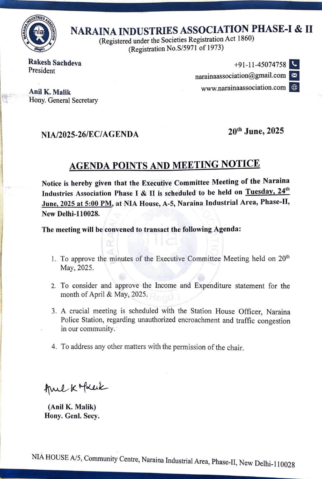 AGENDA POINTS & MEETING NOTICE-24.06.2025 – Naraina Industries Association